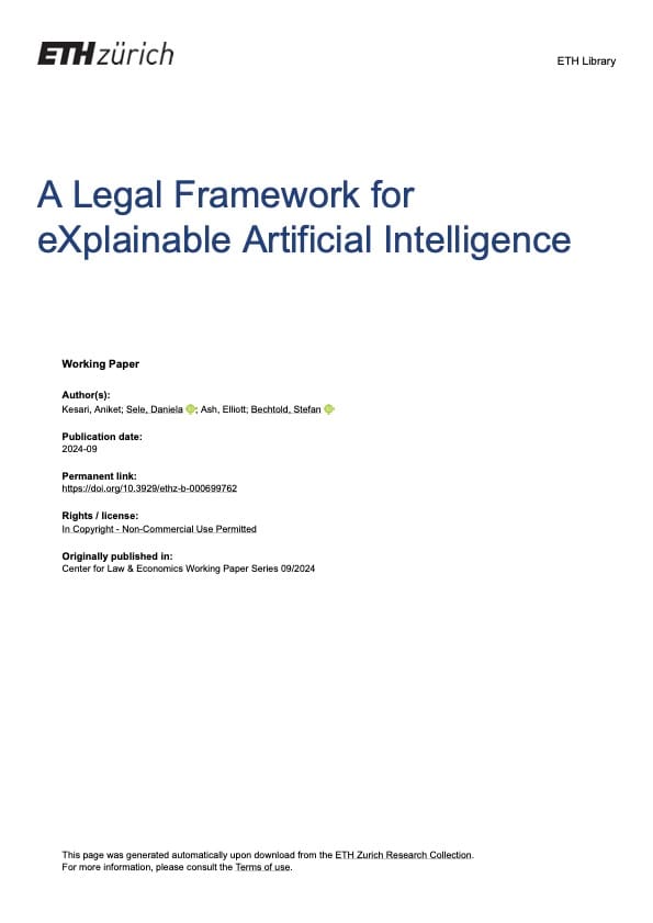 A Legal Framework for eXplainable Artificial Intelligence