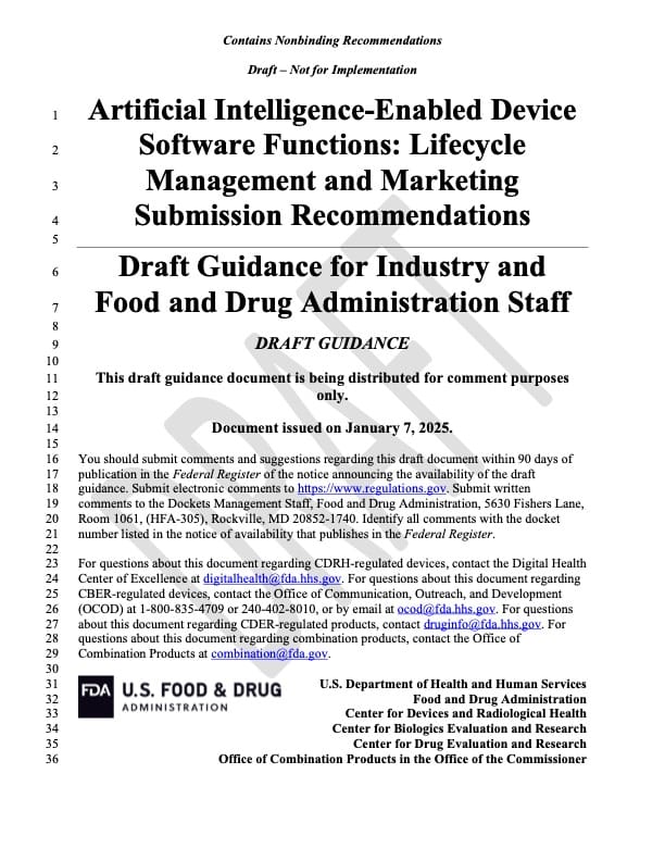 Artificial Intelligence Enabled Device Software Functions Lifecycle