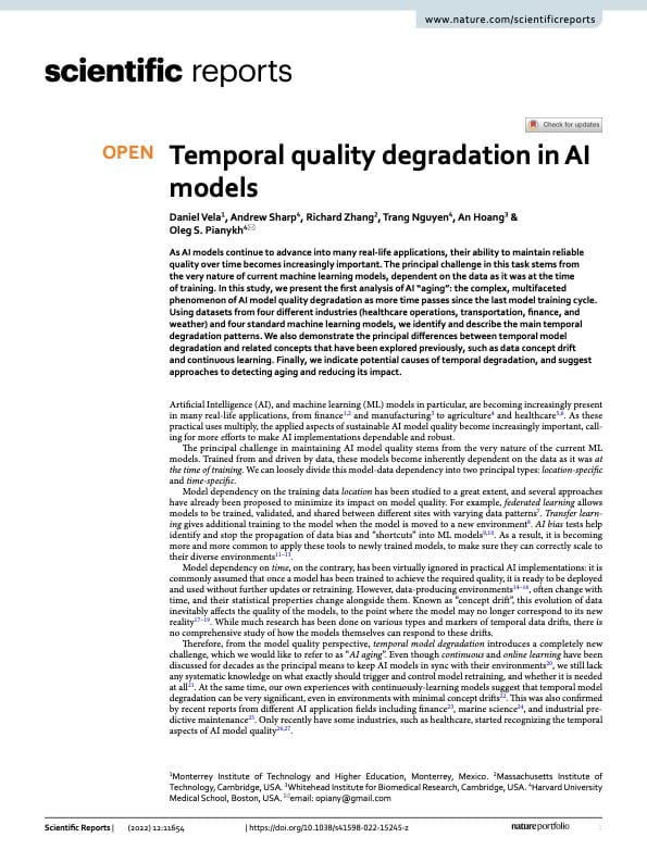 Temporal Quality Degradation in AI Models