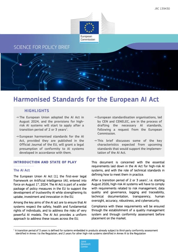 Harmonised Standards for the European AI Act