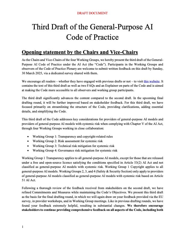 Third Draft of the General-Purpose AI Code of Practice