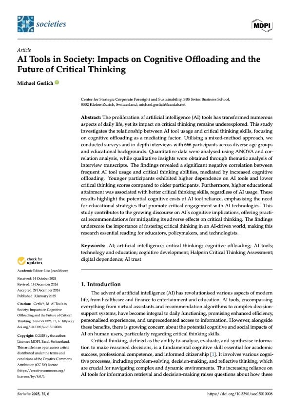 AI Tools in Society: Impacts on Cognitive Offloading and the Future of ...