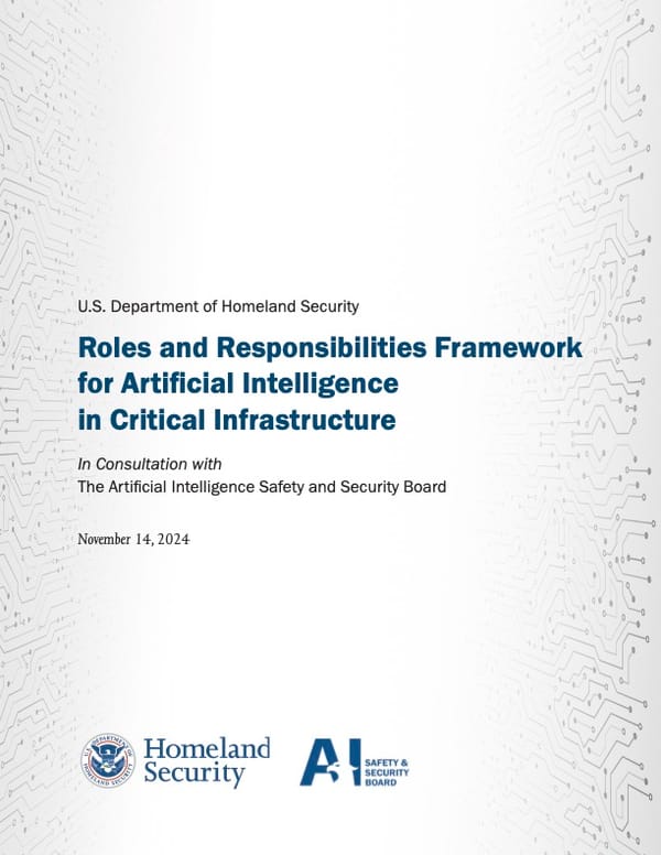Roles and Responsibilities Framework for Artificial Intelligence in Critical Infrastructure